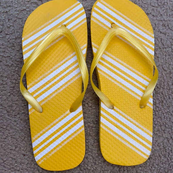 Shoes | Neon Yellow White Striped Foam Flip Flop Thong Sandals | Poshmark